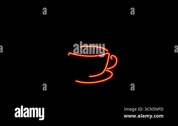 Animated Neon Coffee Cup Icon Sequence on Black Background for ...