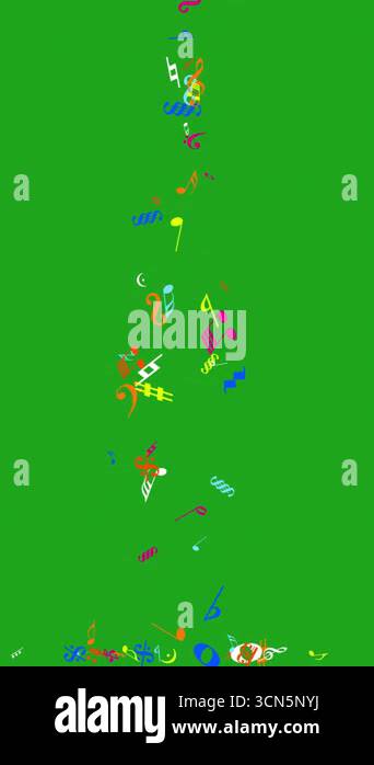 Animated music notes and symbols falling in a seamless loop on green ...