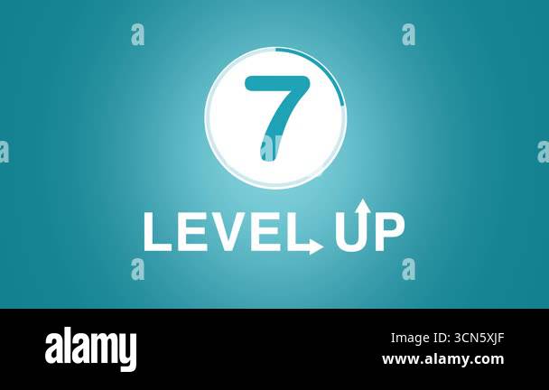 Level UP animation with number counter. Level up text with circle ...