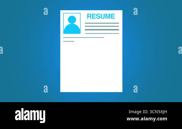 Resume CV to get hired. animation of CV with photo of reclining ...