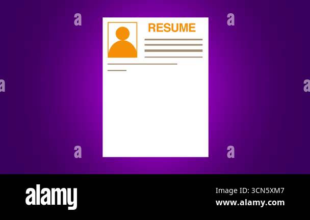 Resume CV to get hired. animation of CV with photo of reclining ...