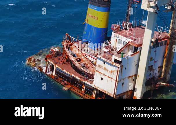 Aerial view of the Manassa Rose shipwreck near Crete, showing its ...