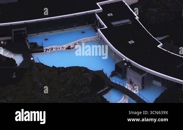 Aerial view of the Blue Lagoon Spa in Iceland, showcasing milky blue ...