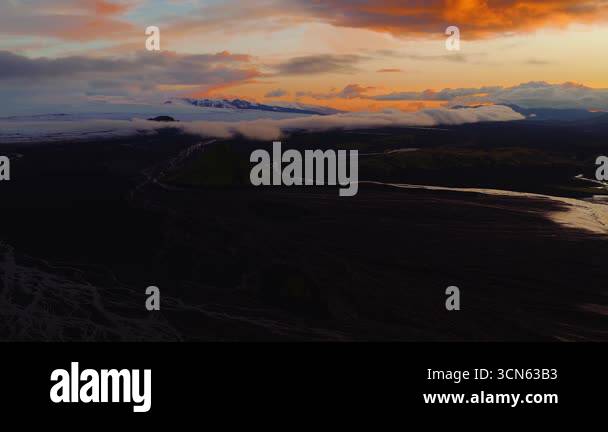 Aerial view of Maelifell volcano with volcanic terrain, craters ...