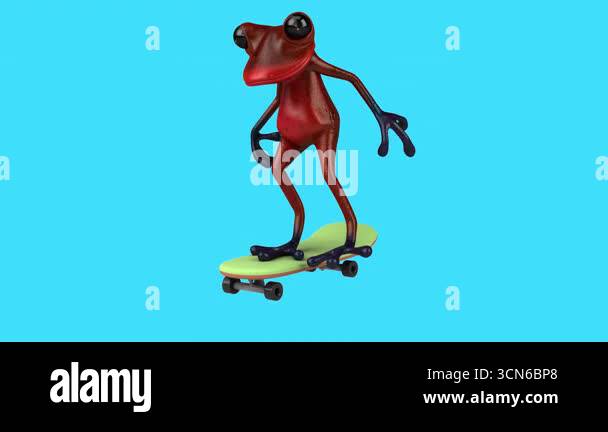 Fun 3D Cartoon Character. Cute Frog Riding Skate Stock Video Footage ...