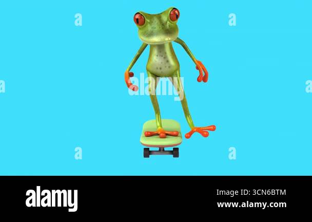 Fun 3D Cartoon Character. Cute Frog Riding Skate Stock Video Footage ...