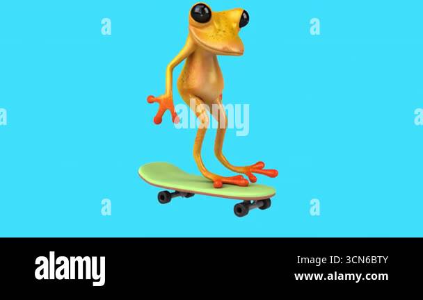 Fun 3D Cartoon Character. Cute Frog Riding Skate Stock Video Footage ...