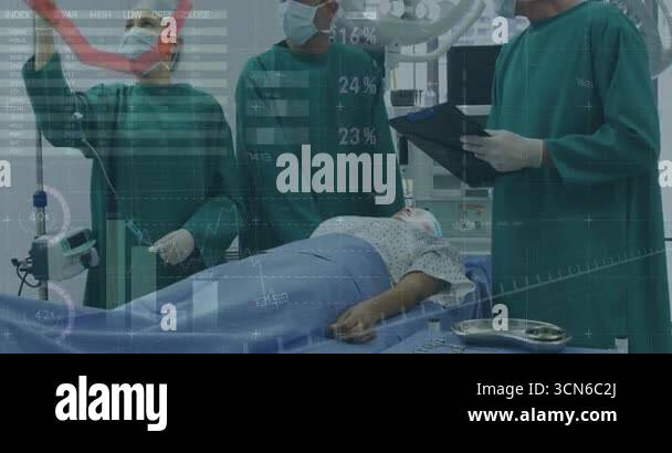 Hospital surgeon tuning IV after graph drop while tech watching vitals ...