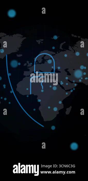 Animation Of Padlock Icon And Digital Data Processing Over World Map Global Cyber Security