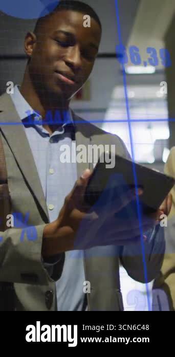 Animation of graphs, changing numbers, diverse coworkers discussing ...