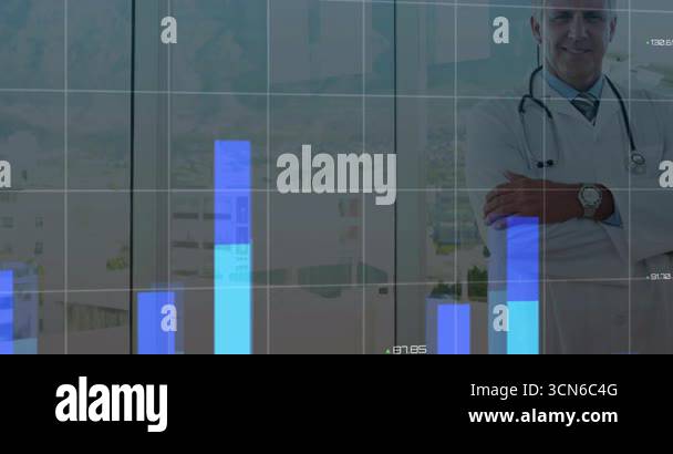 Doctor standing as grid appearing, bars rising, nodes forming world map ...