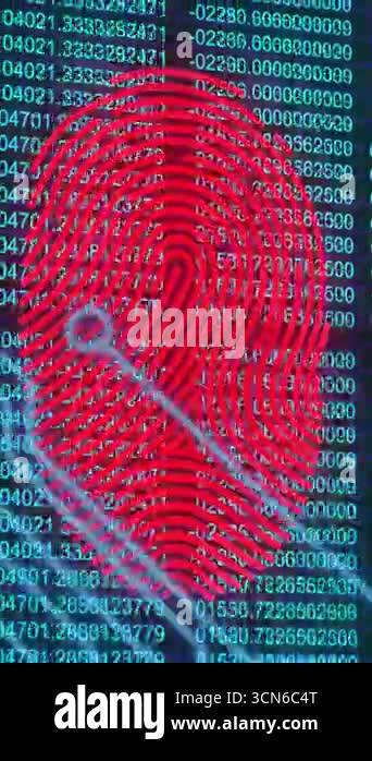 Fingerprint overlay on code background, illustrating animation of ...