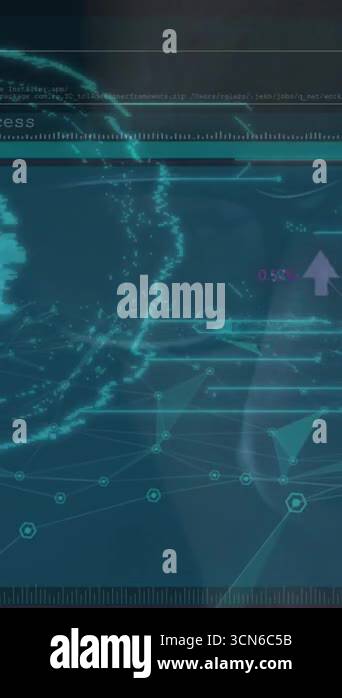 Animation of security padlock icon and data processing over close up of male hacker. Cyber ...