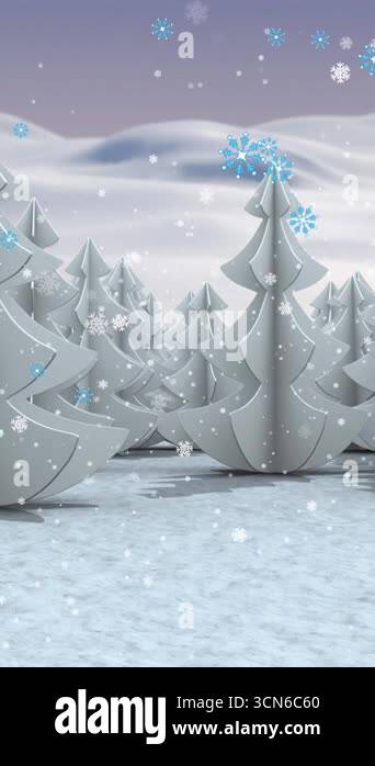 Animation of snow falling over winter scenery. Snow, winter and digital ...