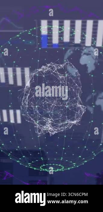 Animation of digital data processing over globe and computer servers ...