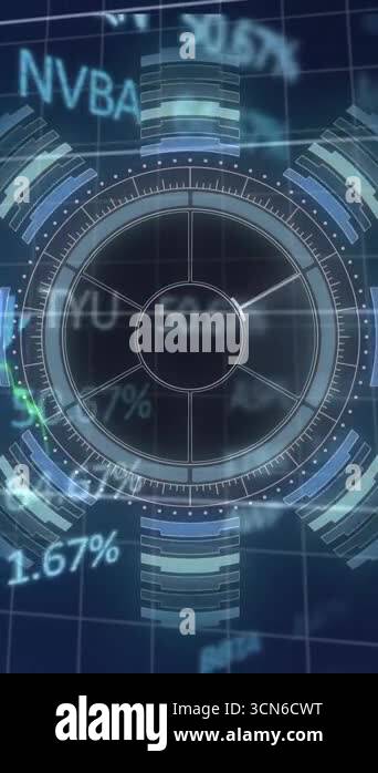 Animation of financial data processing over scope scanning. Global business, finances, computing ...