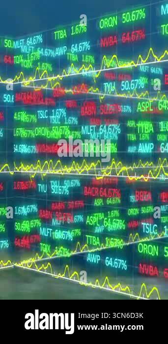 Animation of trading board and graphs over airplane landing on runway ...