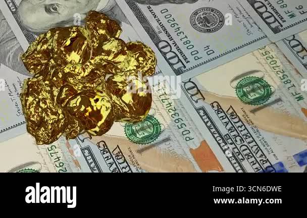 Rotating Gold Nuggets with Hundred Dollar Bills in Continuous Loop for ...