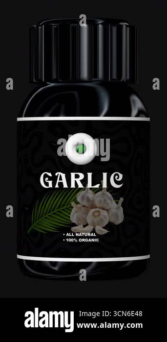 Garlic spice in a shiny black bottle rotates seamlessly with ...