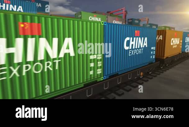 China export production and import containers on a freight wagons loop ...
