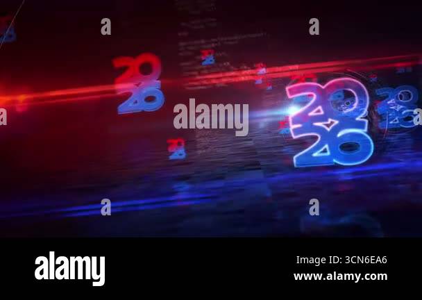2026 year symbol on looped abstract digital background. Flight by 3d ...