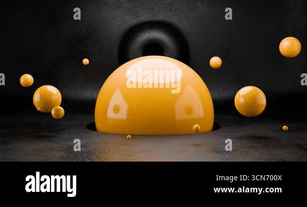 A yellow shiny ball against a black interior falling into a hole in the ...