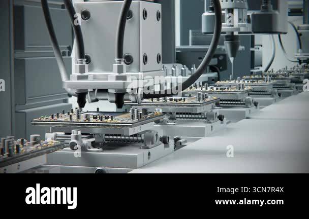 Technology future Macro Shot scene. Automatic Pick and Place machine ...