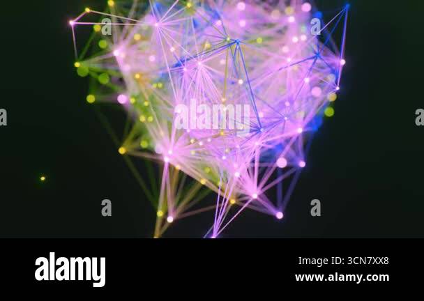 Vibrant abstract plexus of glowing nodes and interconnected lines dynamically forming a complex ...