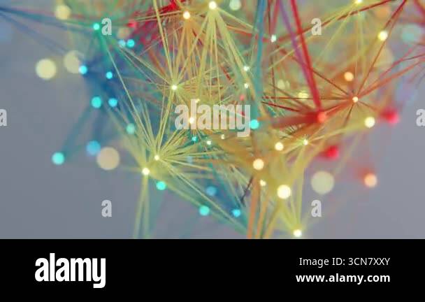 Vibrant abstract network of glowing nodes connected by colorful lines ...