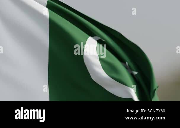 Close up of Pakistans national flag, featuring a green field with a ...