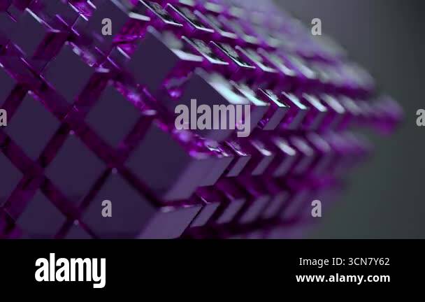 Shimmering purple cubes dynamically move in an undulating pattern ...