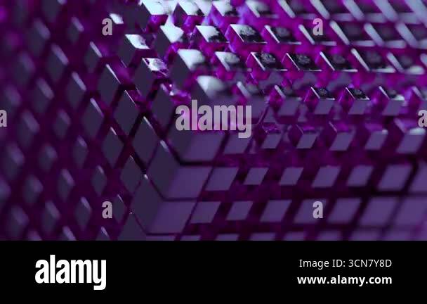 Pulsating pattern of numerous reflective purple and metallic cubes ...