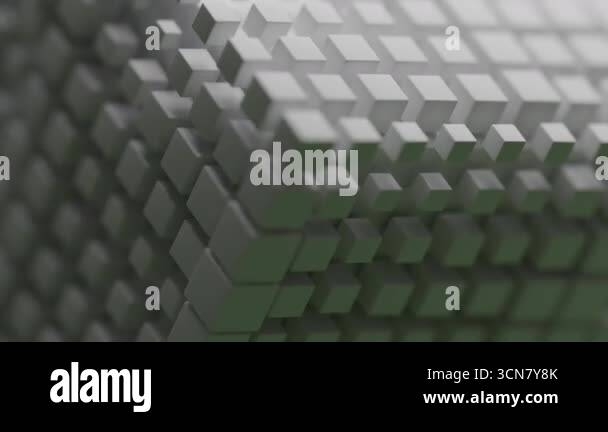 Features an animated pattern of numerous white cubes undulating in a ...