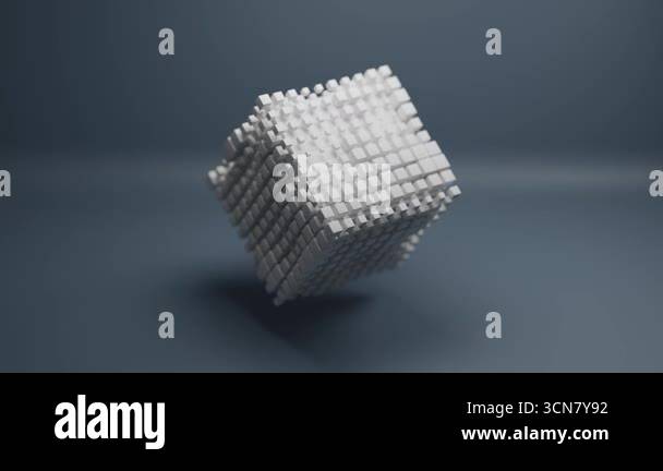 Abstract 3D animation displays a large cube composed of numerous ...