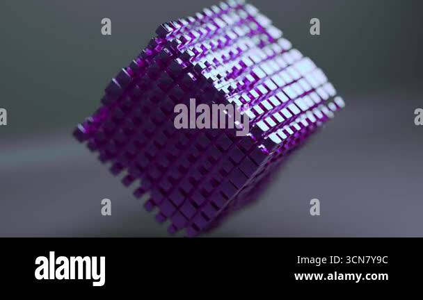 Animated purple cube composed of many smaller reflective cubes ...