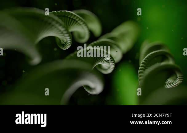 Dynamic animation shows multiple green helical structures slowly ...