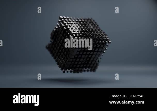 Dynamic animation of a complex cube structure made from numerous black ...