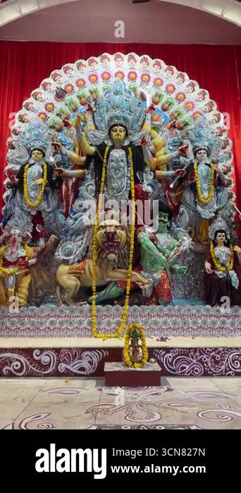 Subho mahalaya, Video of an handmade colorful idol of Goddess Durga ...