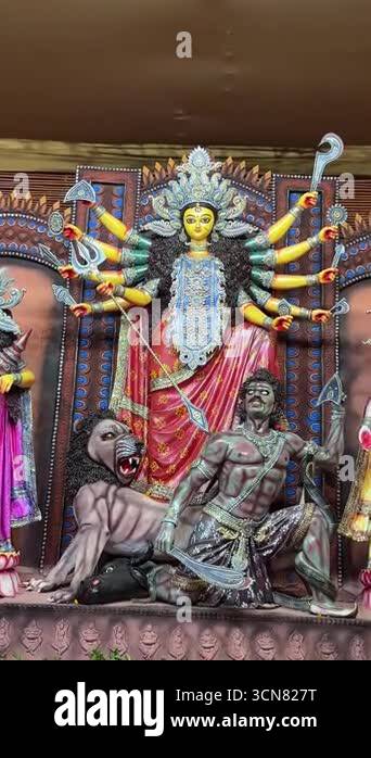 Subho mahalaya, Video of an handmade colorful idol of Goddess Durga ...