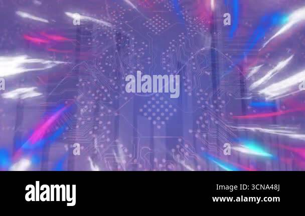 Light streaks emerging from edges around central circuit swirling ...