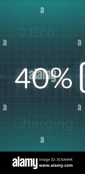 Animation of battery charge icon and data processing over black ...