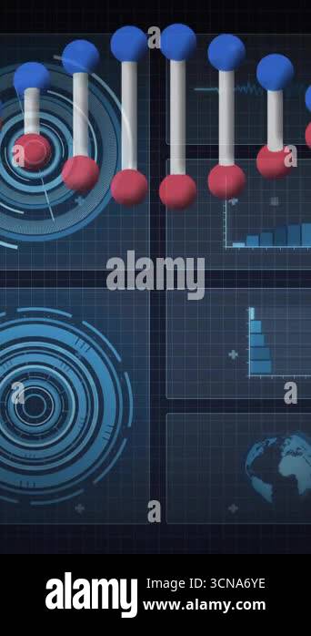 DNA strand with binary coding, processing scientific data in animation ...