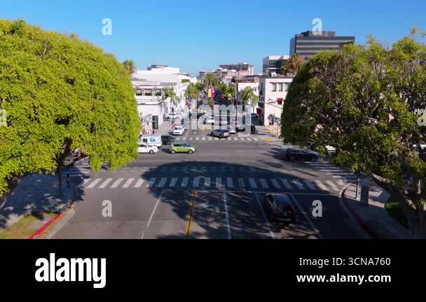 Aerial shot of the iconic Rodeo Drive intersection in Beverly Hills ...
