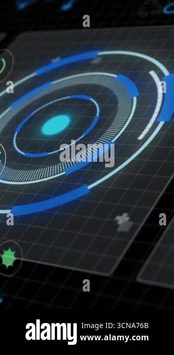 Displaying animation of futuristic digital interface with circular graphs in school. Technology ...