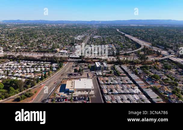 Drone aerial footage of suburban Los Angeles, California, showing ...