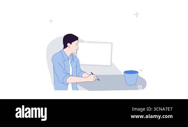 Business training. Moving banner with male entrepreneur listening to ...