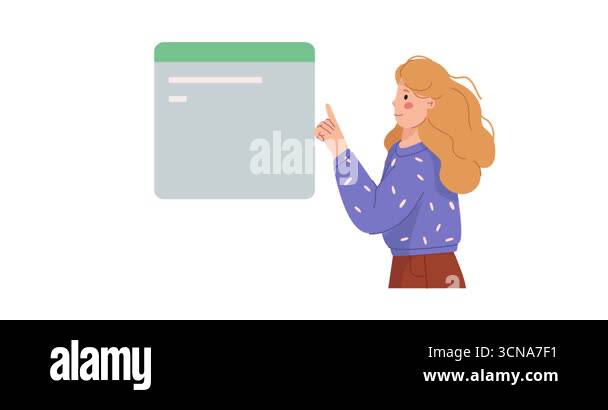 SEO specialist. Moving banner with woman typing query in search bar of ...