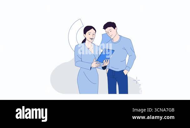 Startup Launch Concept. Moving banner with female financial consultant ...