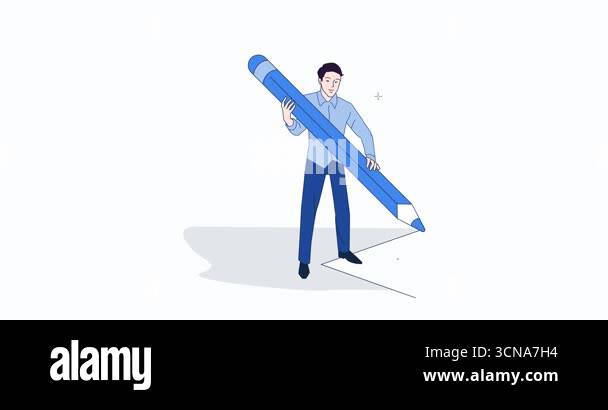 Startup Launch Concept. Moving banner with productive male entrepreneur ...