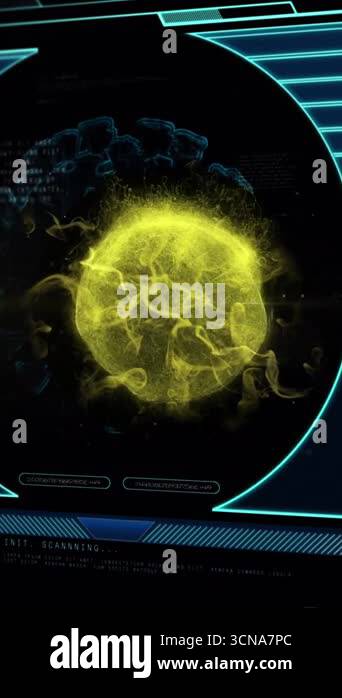 Animation of data processing over virus cells. Global business and digital interface concept ...